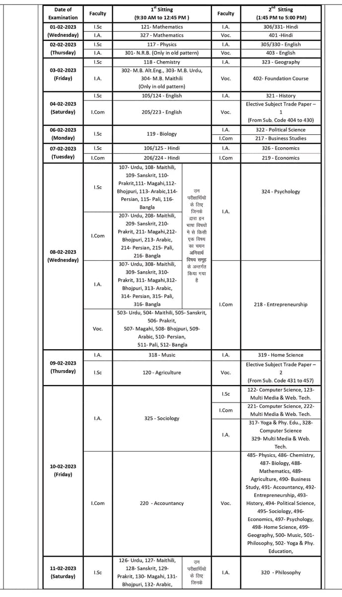 Bihar Board 12th Exam 2023 Datesheet | BSEB Inter 2023 Routine 2023 ... Bihar Board 12th Exam 2023 Datesheet | BSEB Inter 2023 Routine 2023 ...
